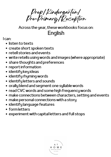 Prep Term 4 (QLD/VIC/TAS) English and Maths Homeschooling Workbook – At ...